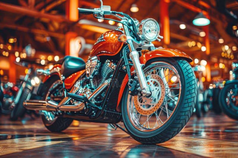 Front View Display of Concept Motorcycle in Showroom for Commercial ...