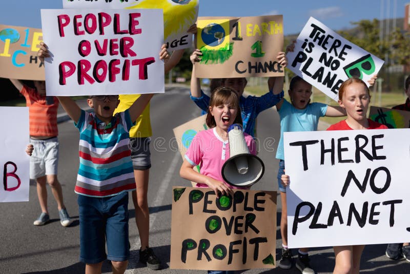 Group of Elementary School Pupils Walking on a Protest March Stock ...
