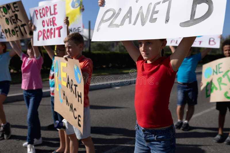 Group of Elementary School Pupils Walking on a Protest March Stock ...