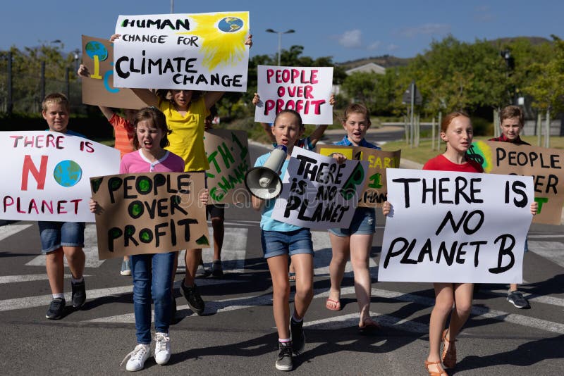 Group of Elementary School Pupils Walking on a Protest March Stock ...