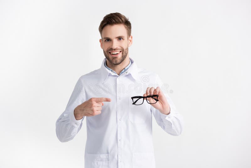 Front View of Doctor Pointing with Stock Photo - Image of isolated ...