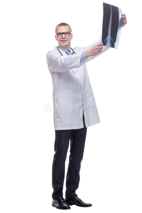 Front View of a Doctor with Stethoscope Studying X-ray Image Stock ...