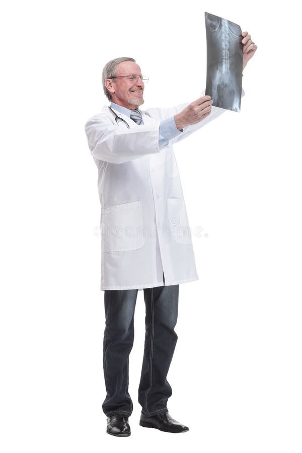 Front View of a Doctor with Stethoscope Studying X-ray Image Stock ...