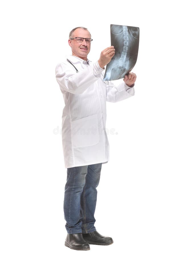Front View of a Doctor with Stethoscope Studying X-ray Image Stock ...
