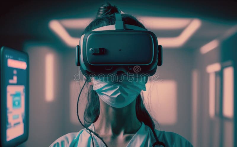 Front View of Doctor Using VR Goggles Inside the Hospital Stock ...