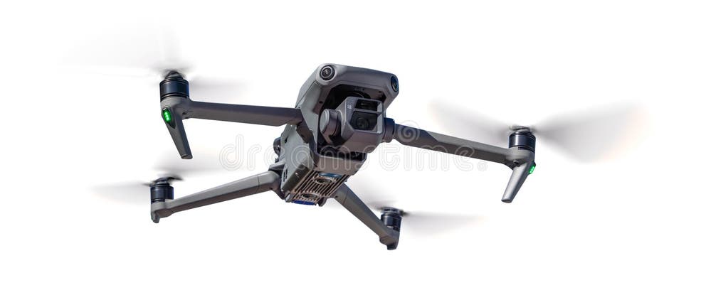 Front View of a Drone Quadcopter UAV in Flight Isolated on a White ...