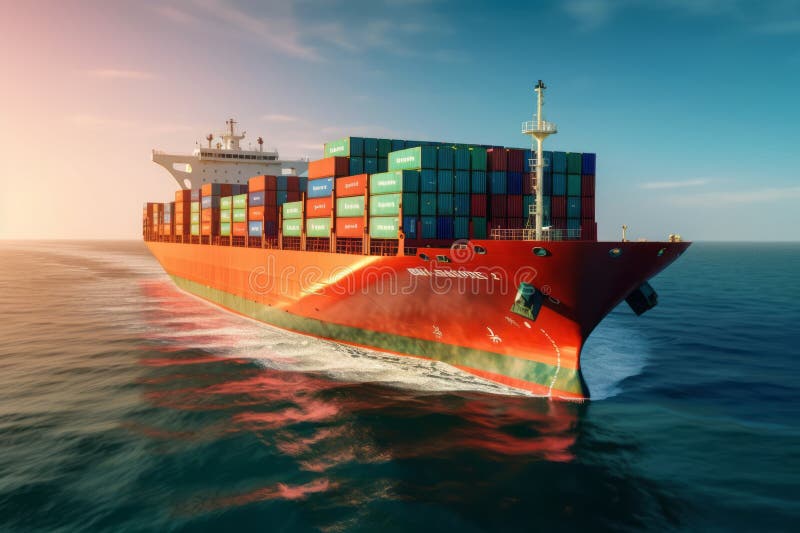 Front View of a Dynamic Image of Cargo Ship that Run in the Middle of ...