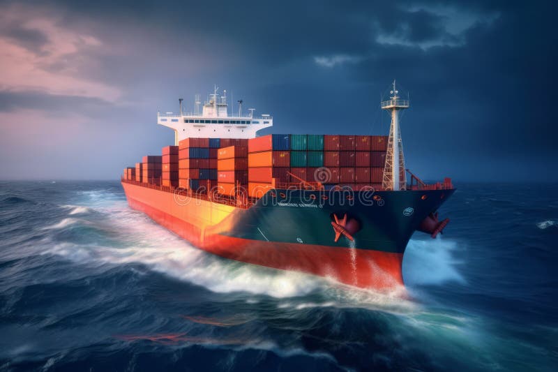 Front View of a Dynamic Image of Cargo Ship that Run in the Middle of ...