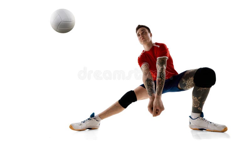 Front View Dynamic Image of Man, Volleyball Player in Motion, Hitting ...