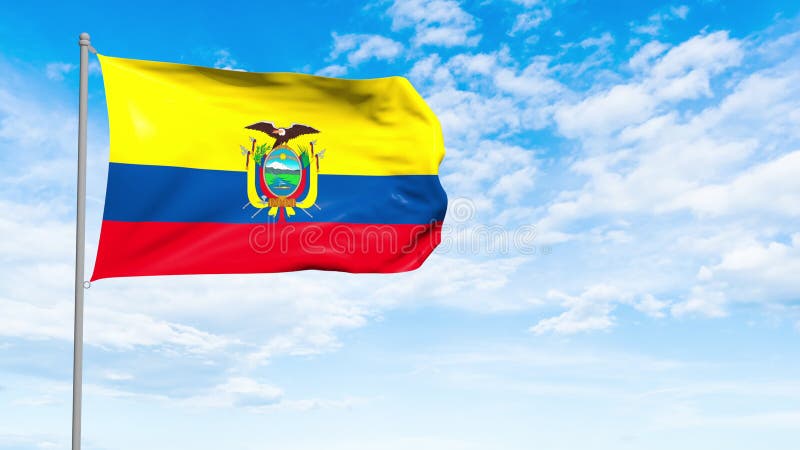 Front View of Ecuador Flag with Flagpole Waving in the Wind Against ...