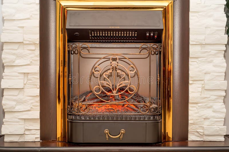 Front View of Electric Fireplace Stock Image - Image of burning ...