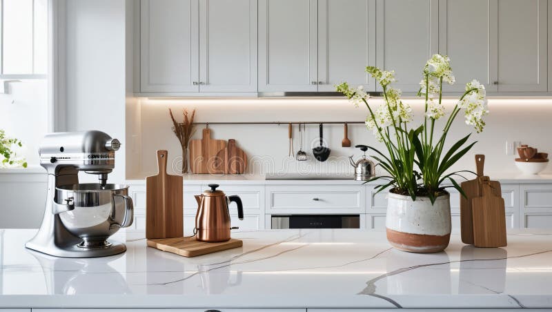 Front View of an Elegant Kitchen Setting with a Backdrop of a Chic ...