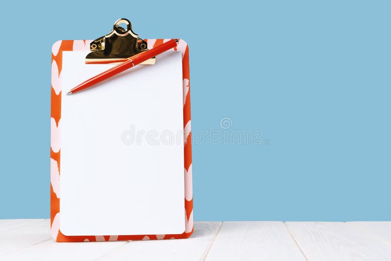 Front View of Elegant Notepad Clipboard Mock Up on Blue Stock Image ...