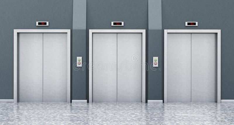 Front View of Elevator Doors on the Corridor. 3D Illustration Stock ...