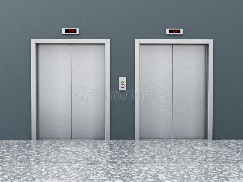 Front View of Elevator Doors on the Corridor. 3D Illustration Stock ...