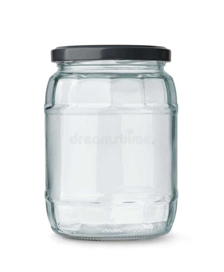 Front view of empty glass jar with black metal cap Front view of empty ...