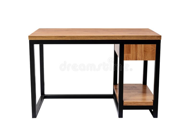 Front View of Empty Modern Computer Desk Made of Wood and Steel ...