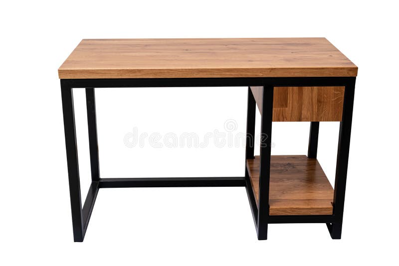 Front View of Empty Modern Computer Desk Made of Wood and Steel ...