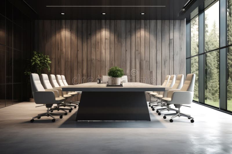 Front View of Empty Modern Conference Room with Office Table and Chairs ...