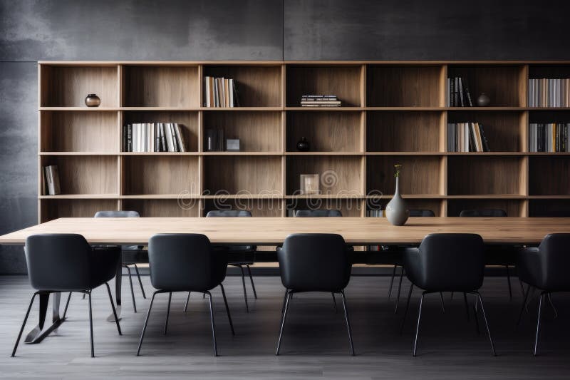 Front View of Empty Modern Conference Room with Office Table and Chairs ...
