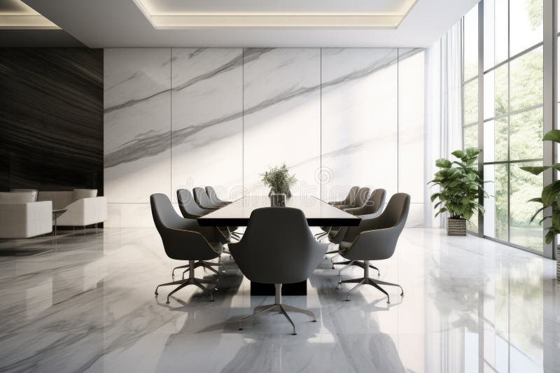 Front View of Empty Modern Conference Room with Office Table and Chairs ...