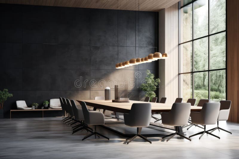 Front View of Empty Modern Conference Room with Office Table and Chairs ...