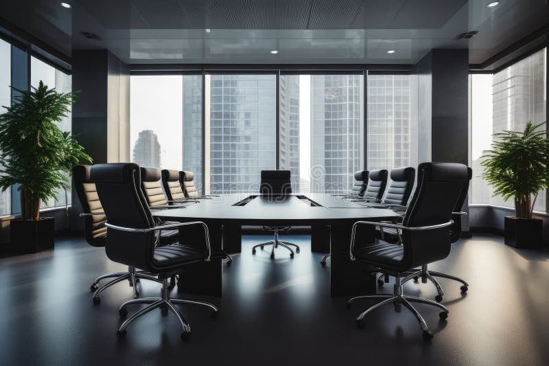 Front View of Empty Modern Conference Room with Office Table and Chairs ...
