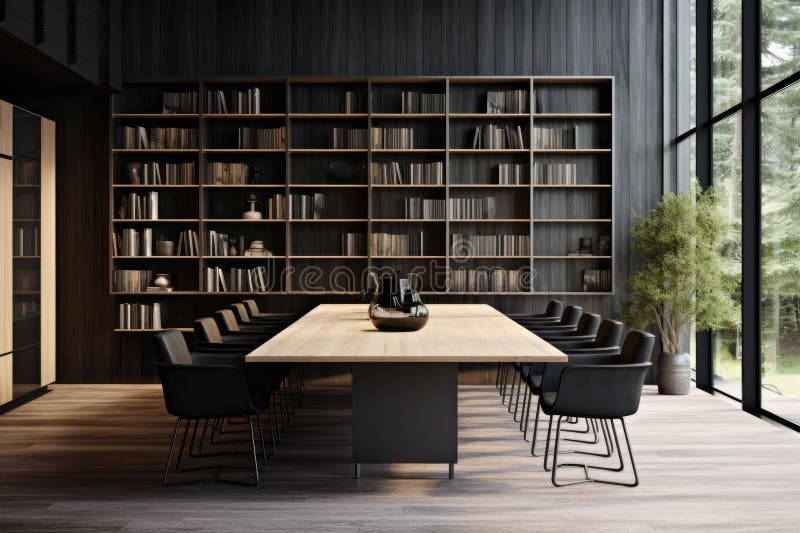 Front View of Empty Modern Conference Room with Office Table and Chairs ...