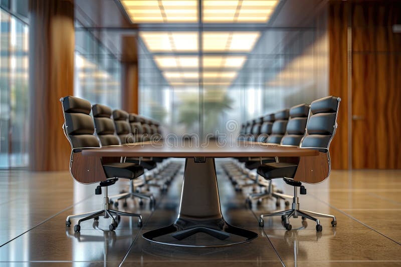 Front View of Empty Modern Conference Room with Office Table and Chairs ...