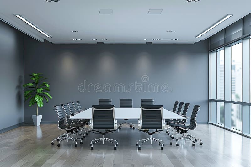 Front View of Empty Modern Conference Room with Office Table and Chairs ...