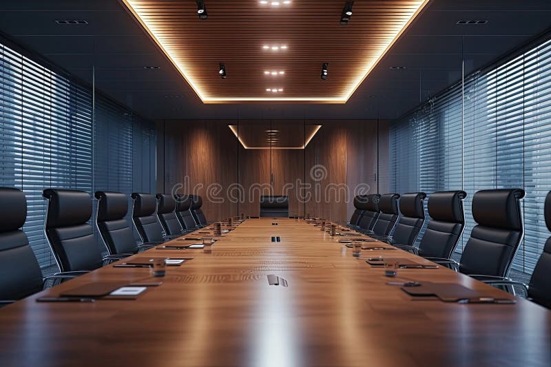 Front View of Empty Modern Conference Room with Office Table and Chairs ...
