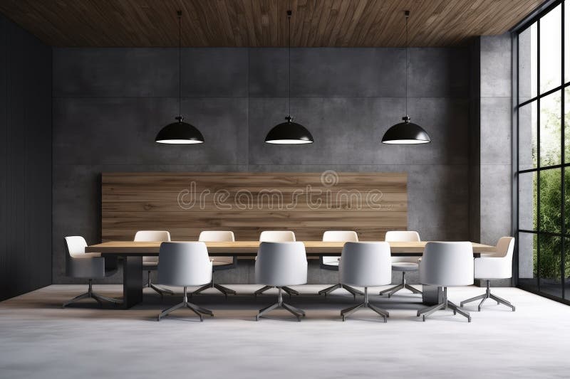 Front View of Empty Modern Conference Room with Office Table and Chairs ...
