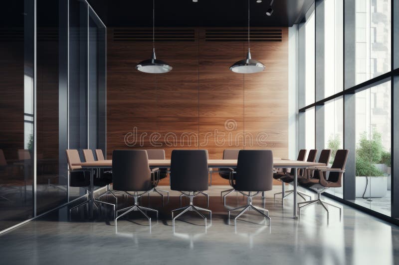 Front View of Empty Modern Conference Room with Office Table and Chairs ...