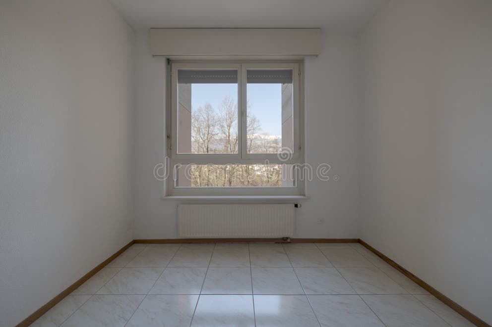 Front View of an Empty Room with Windows Overlooking Nature Stock Photo - Image of apartment ...