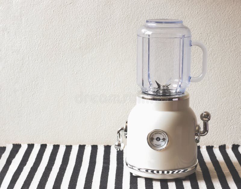 White Vintage Blender or Smoothie Maker on Black and White Stripe Table ...