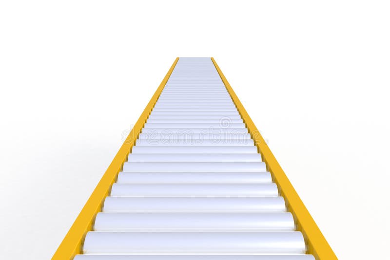 Top View Empty Yellow Conveyor Line Isolated on a White Background ...