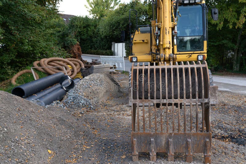 Front View of Excavator Bucket on Construction Site. Stock Photo ...