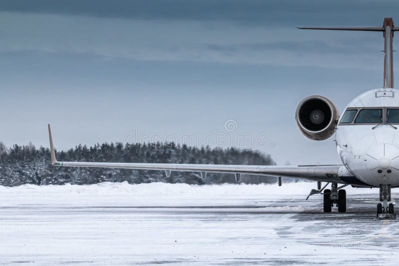 Front View of the Executive Airplane on the Winter Airport Apron Stock ...