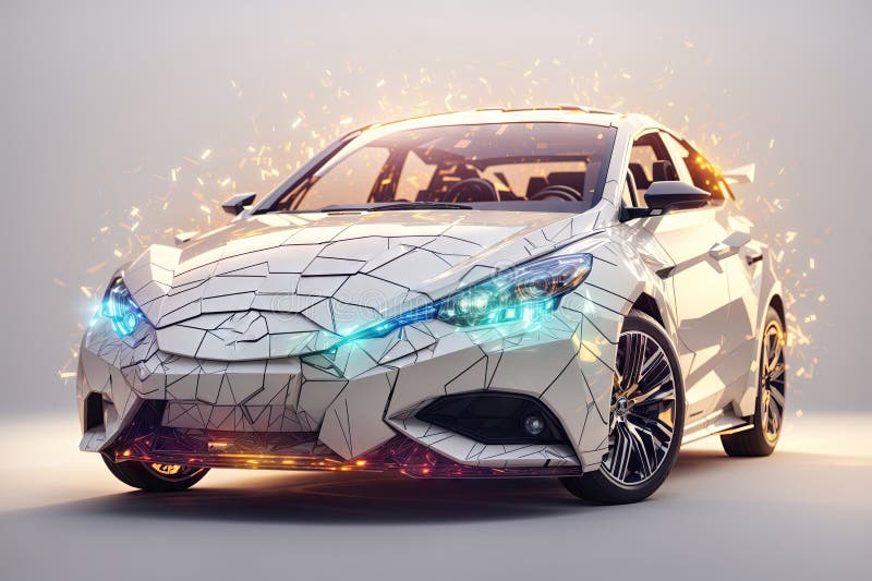 Front View Exquisite Neuro Polygonal Abstract White Car. Ai Generative ...