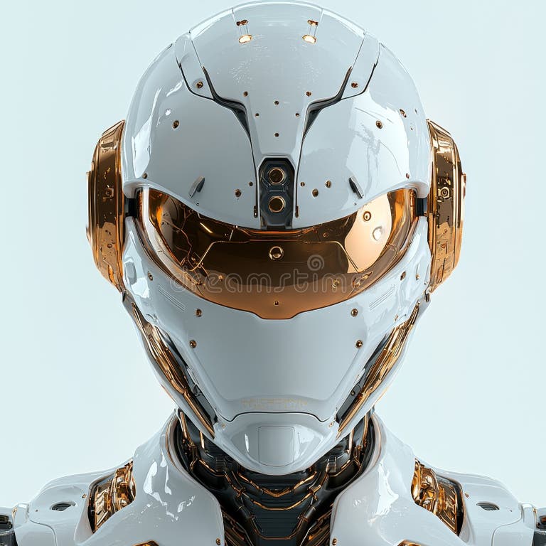 Front View of an Extremely Precise Robot Face or Technological Cyborg ...