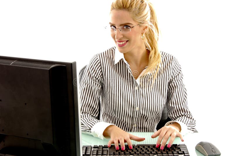 Front View of Female Working on Computer Stock Photo - Image of ...