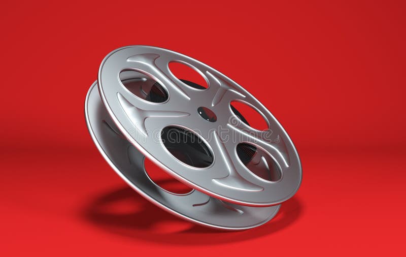 Front View of a Film Reel with a Film Strip in Front of it 3d Render ...