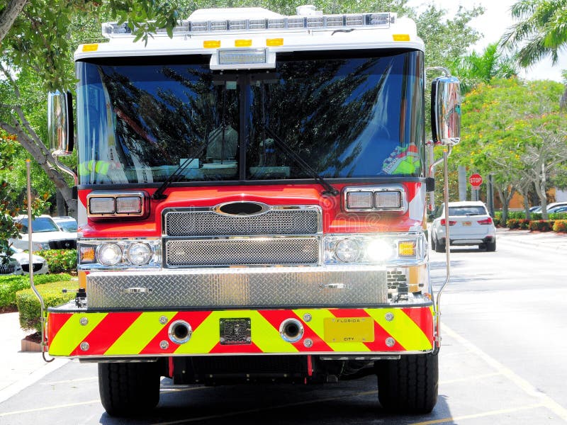 Front View of Fire Engine, Florida Stock Photo - Image of help ...