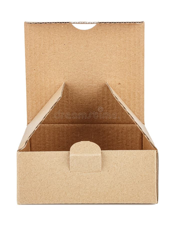 Front View of Flat Square Brown Cardboard Box with Open Lid Isolated on ...