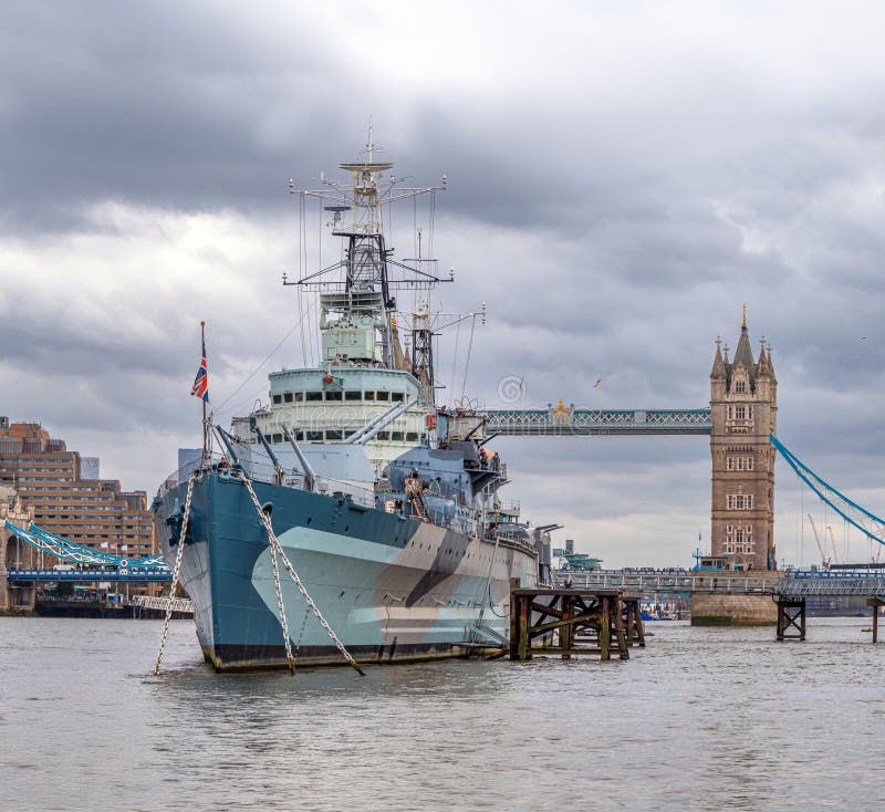 Front View of the Floating War Museum Ship HMS Belfast Docked on the ...