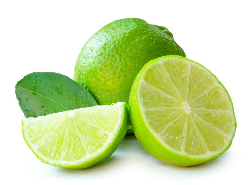 Front View of Fresh Green Lemon Fruit and Half with Slice or Quarter ...