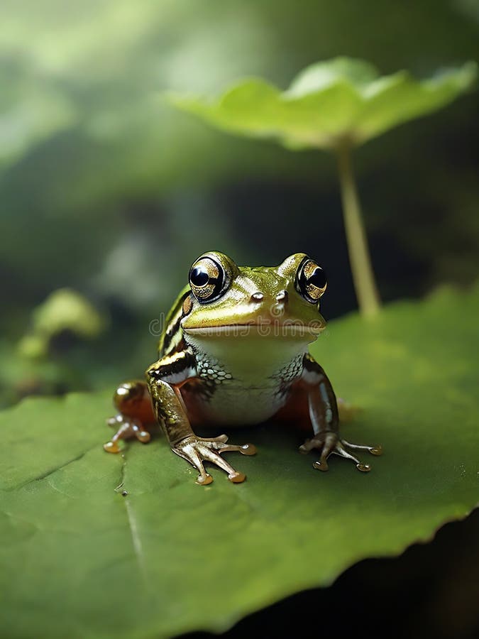 Front View Frog Pose on a Leaf Stock Photo - Image of insect, reptile ...