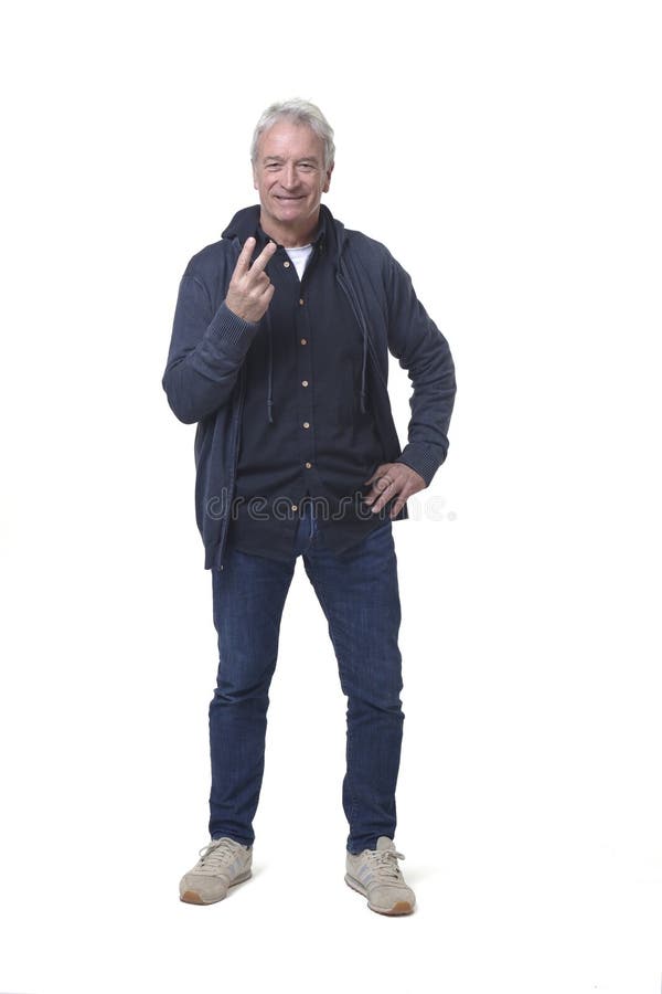 Front View of a Full Length Portrait of a Man Showing Two Finger Stock ...
