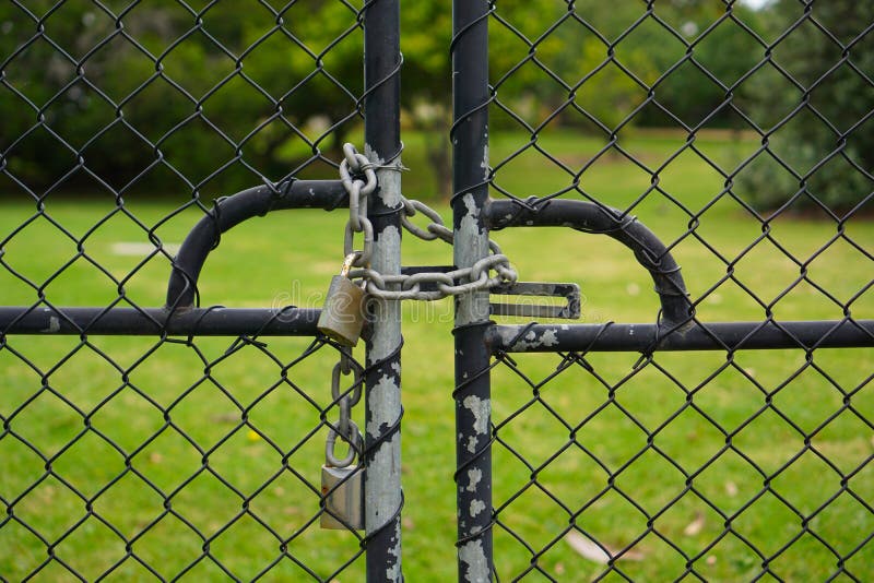 Front View of Gate Locked with Padlock and Chain Stock Image - Image of ...