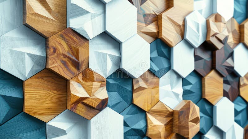 Front View of a Geometric Fall Crafted from 3D Wooden Hexagons, Ai ...